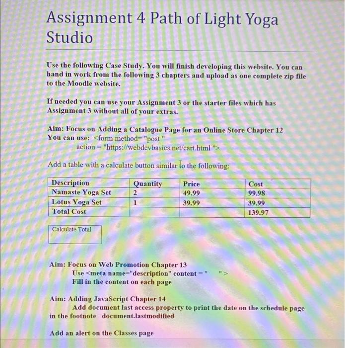 Solved Assignment 4 Path of Light Yoga Studio Use the | Chegg.com