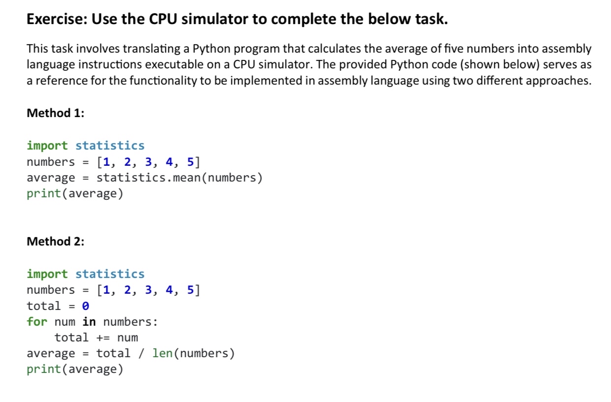 Solved Exercise: Use the CPU simulator to complete the below | Chegg.com