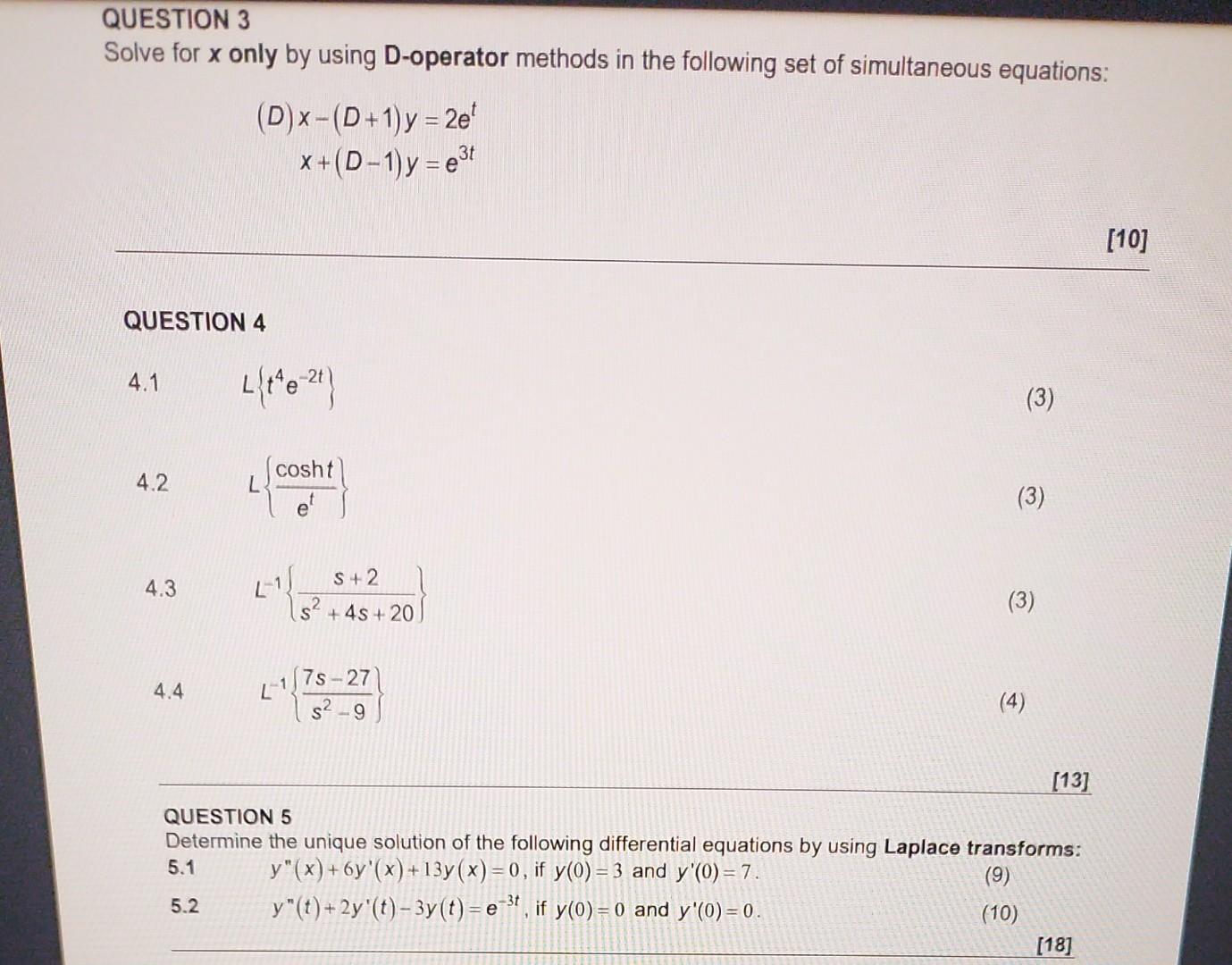 Solved Solve for x only by using D-operator methods in the | Chegg.com