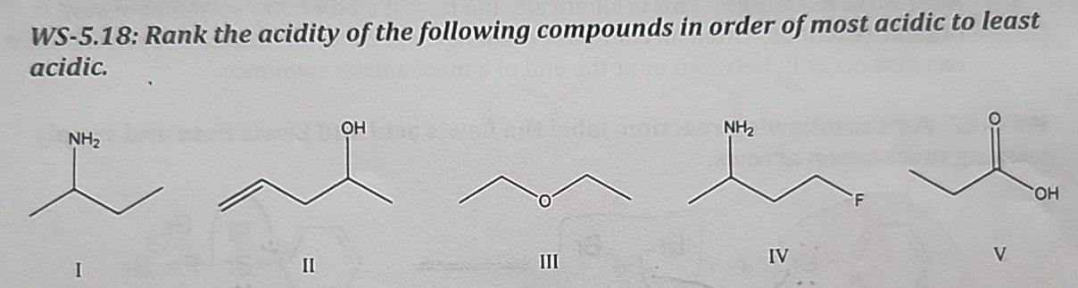 Solved WS-5.18: Rank the acidity of the following compounds | Chegg.com