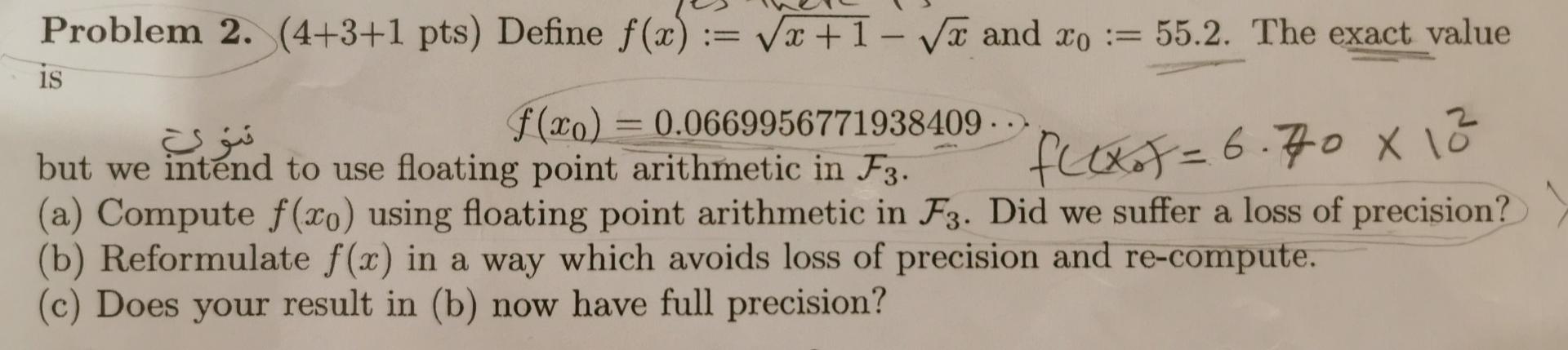 Solved Problem 2. (4+3+1pts) Define f(x):=x+1−x and | Chegg.com