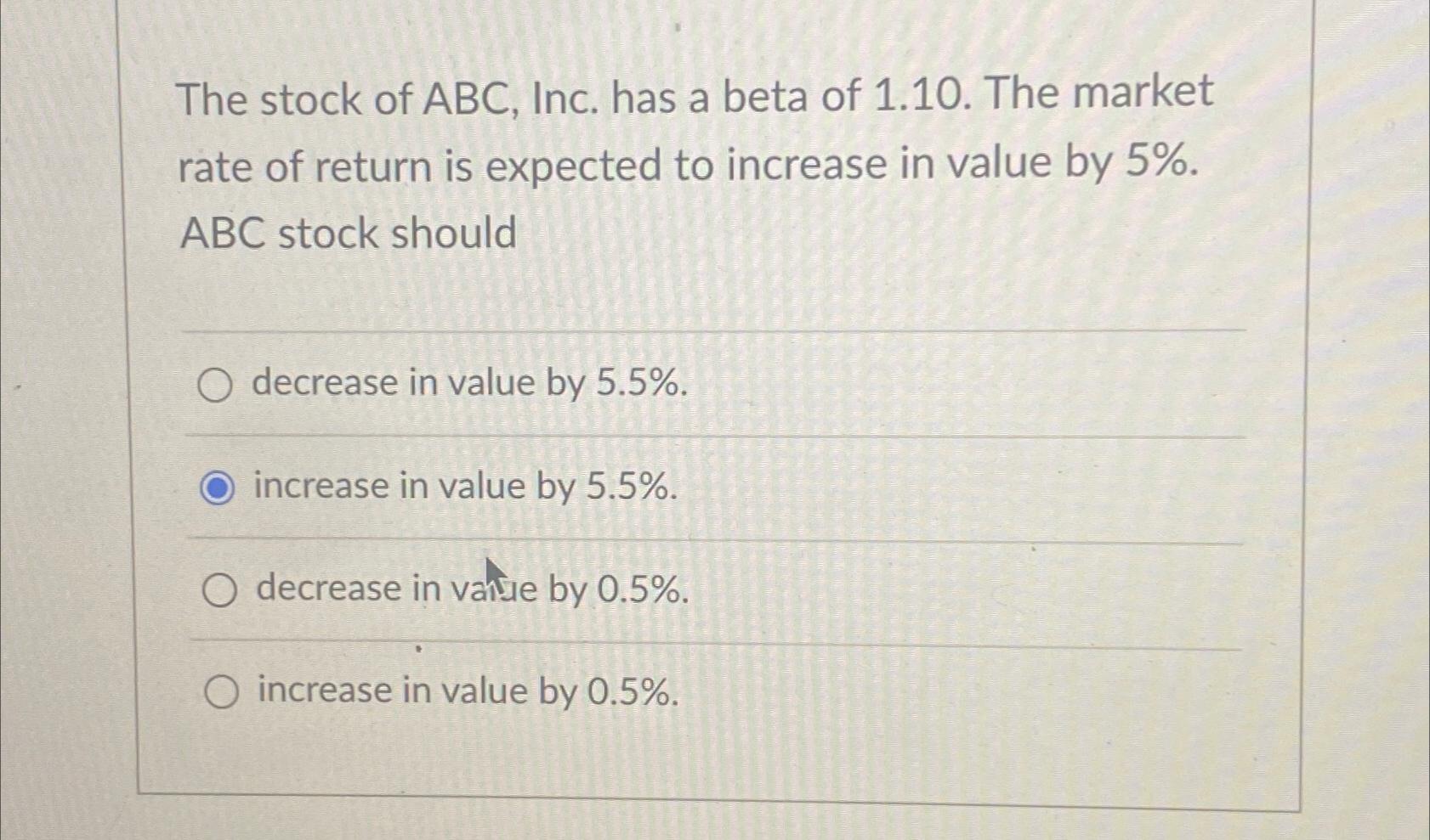 Solved The stock of ABC, Inc. has a beta of 1.10. The market | Chegg.com
