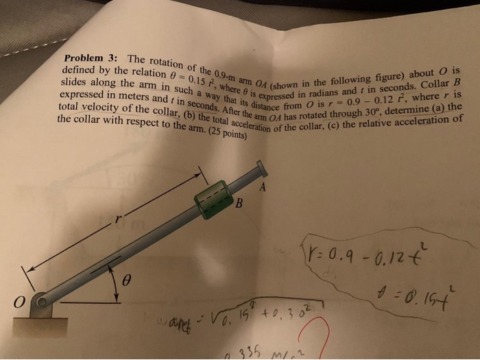 Solved rotation of the 0.9-m arm OA (sh v the relation 0 = | Chegg.com
