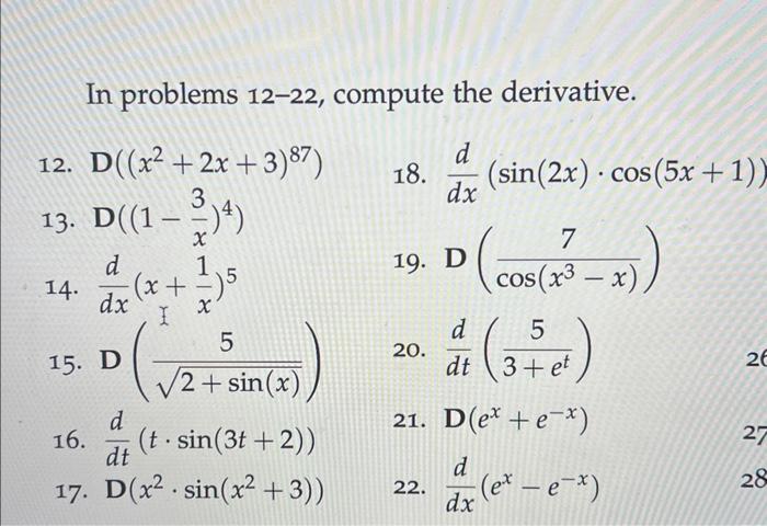 Solved In problems 12−22, compute the derivative. 12. | Chegg.com