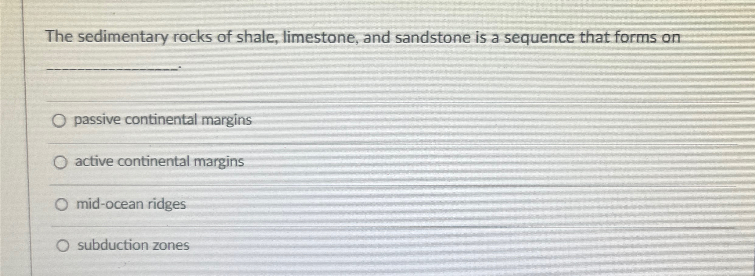 Solved The sedimentary rocks of shale, limestone, ﻿and | Chegg.com