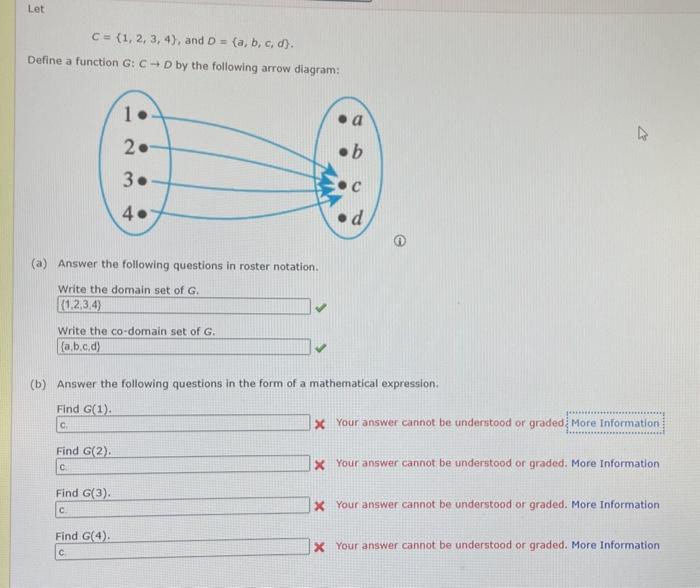 Solved C={1,2,3,4}, and D={a,b,c,d} Define a function G:C→D | Chegg.com
