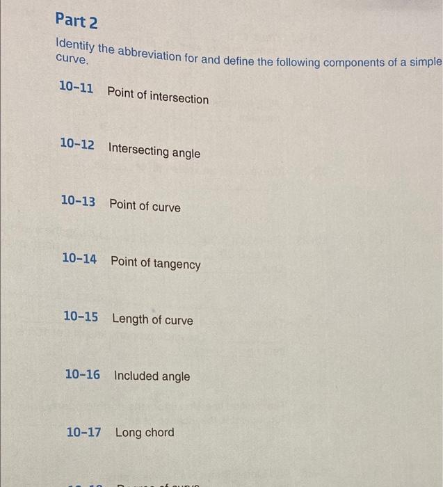 Solved Part 2 Identify the abbreviation for and define the | Chegg.com