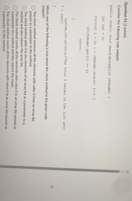 Solved Question 51 (2 points) Consider the following code | Chegg.com