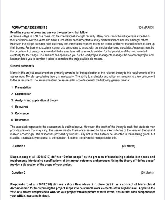 Solved FORMATIVE ASSESSMENT 2 [100 MARKS] Read the scenario | Chegg.com