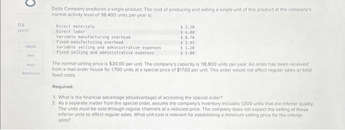 Solved 0.5 points eBook Hint Print References Delta Company | Chegg.com