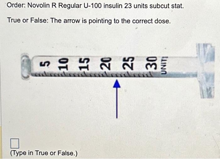Solved Order: Novolin R Regular U-100 insulin 23 units | Chegg.com