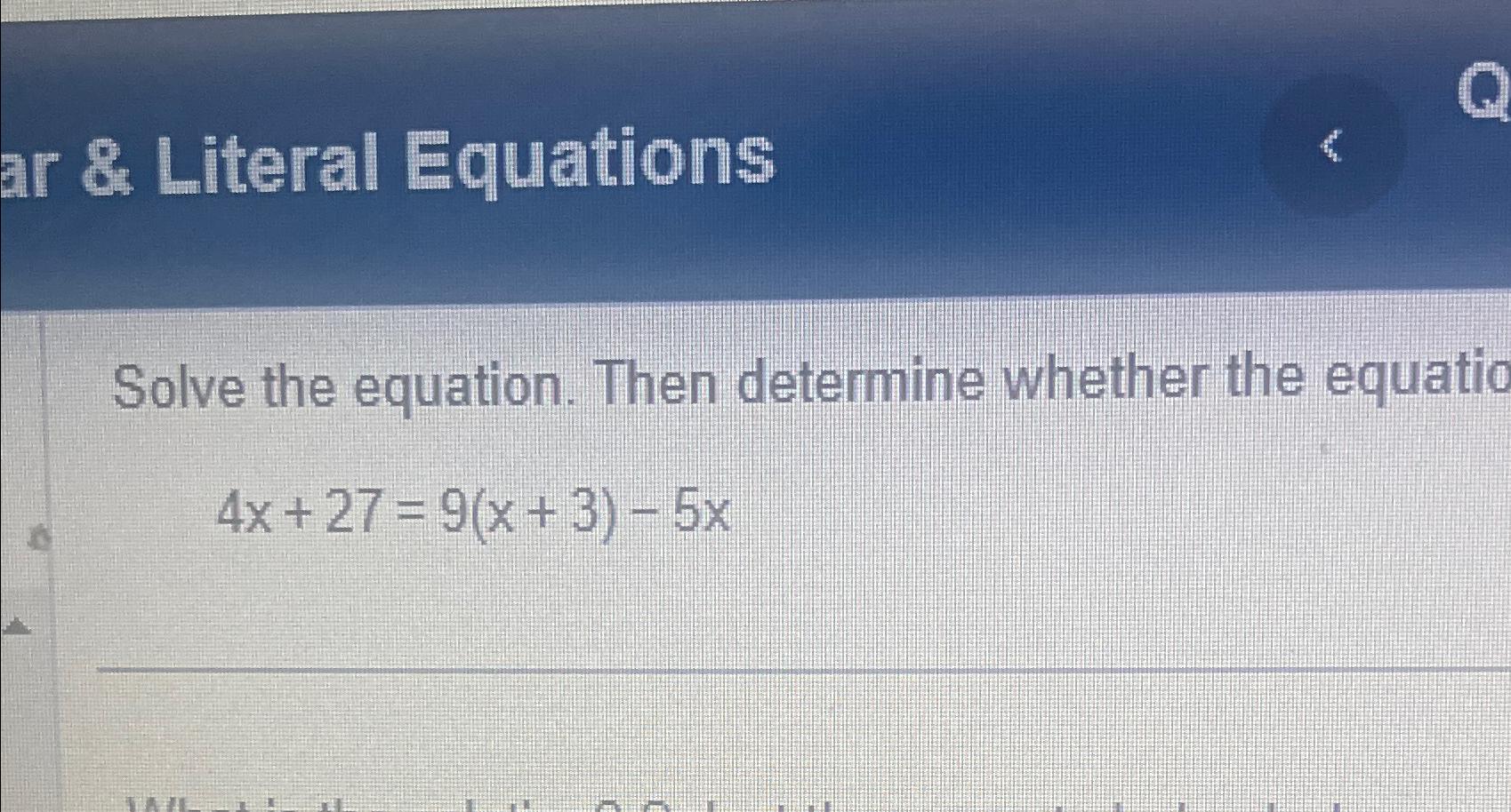 Solved Literal EquationsSolve the equation. Then determine | Chegg.com