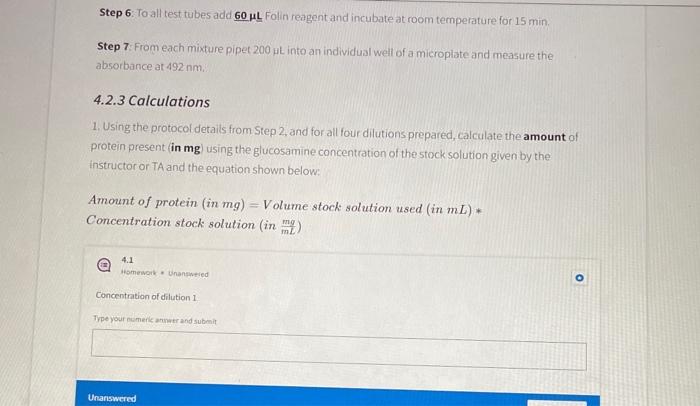 4.2.2 Experimental protocol of the Folin-Ciocalteau | Chegg.com