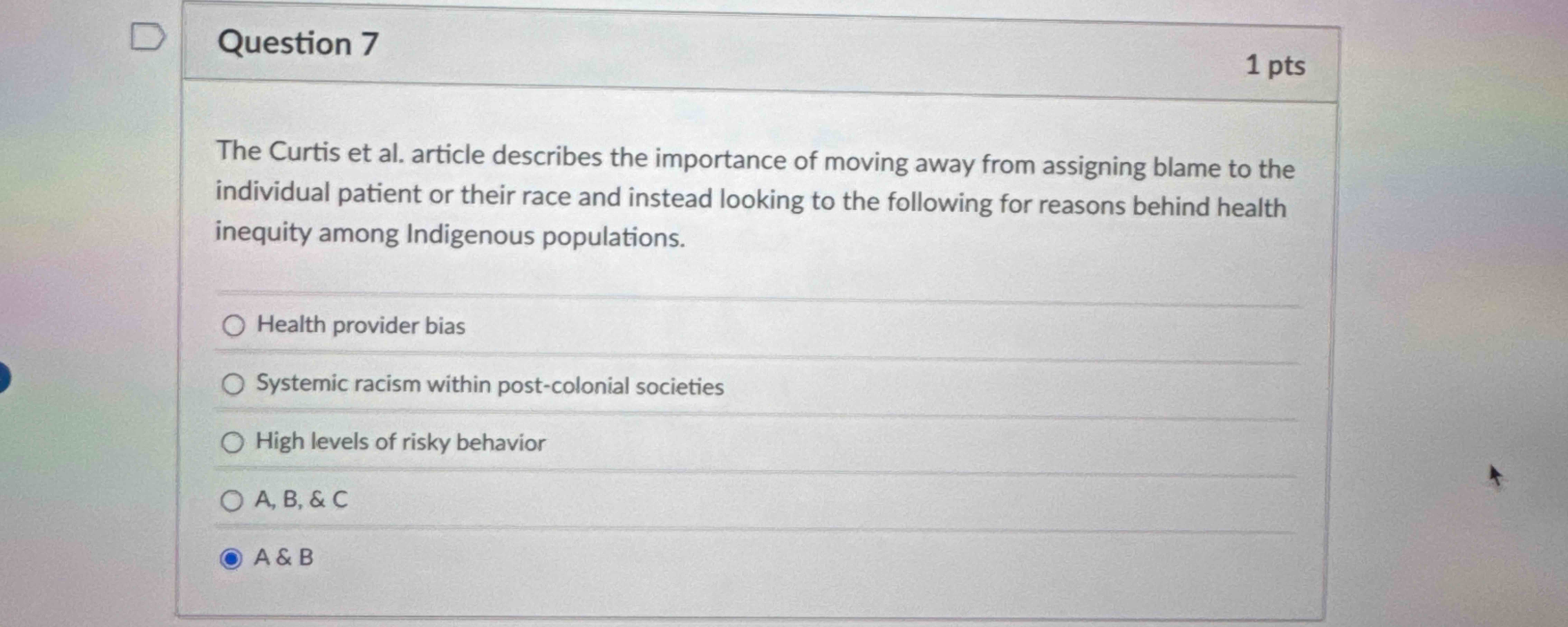 Solved Question 7The Curtis et al. ﻿article describes the | Chegg.com