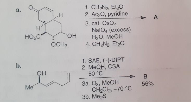Solved а. Н А Н 1. CH2N2, E120 2. Ac20, pyridine 3. cat. | Chegg.com