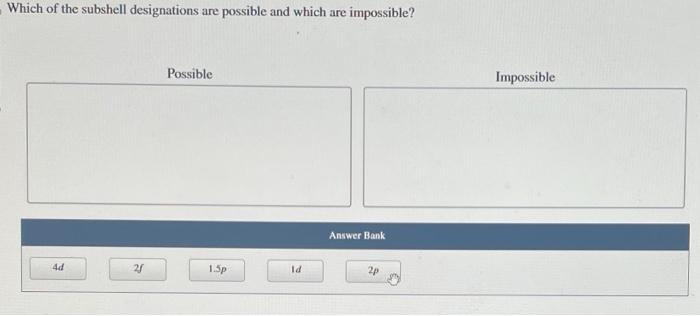 Solved Which of the subshell designations are possible and | Chegg.com