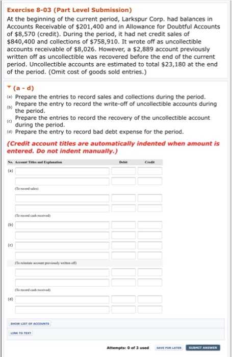 Solved Exercise 8-03 (Part Level Submission) At the | Chegg.com