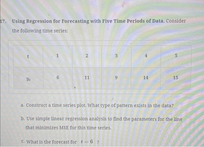 Solved 17. Using Regression for Forecasting with Five Time | Chegg.com