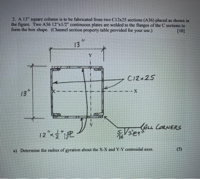 Solved 2. A 137 square column is to be fabricated from two | Chegg.com