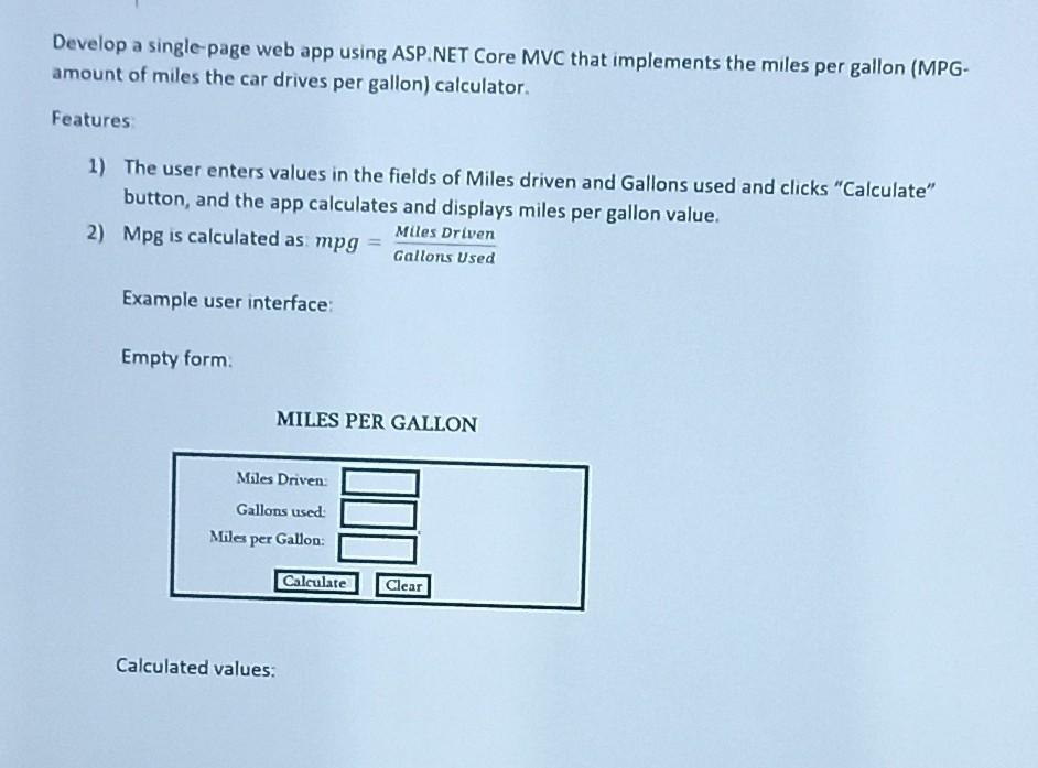 Solved Develop a single page web app using ASP.NET Core MVC | Chegg.com