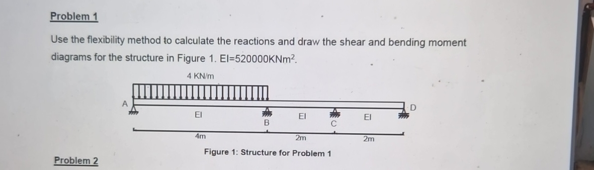 Solved Problem 1Use the flexibility method to calculate the | Chegg.com