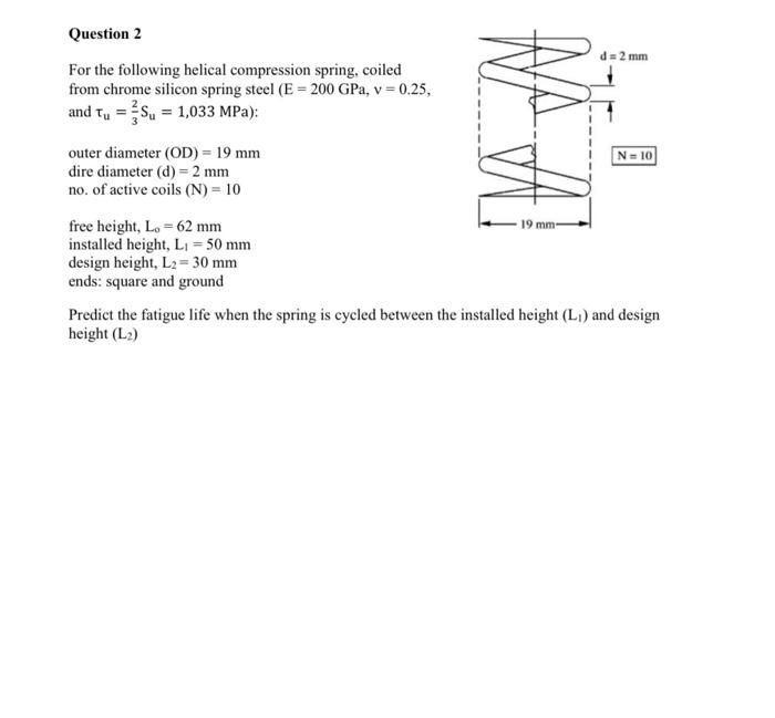 Solved Question 2 For the following helical compression | Chegg.com