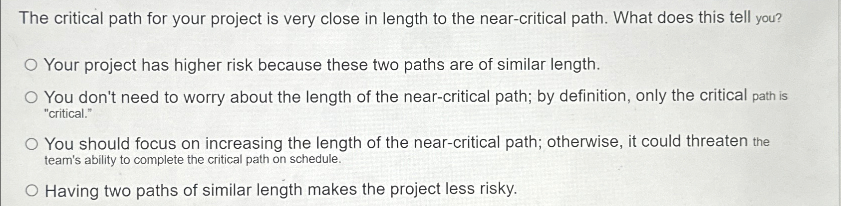 Solved The critical path for your project is very close in | Chegg.com