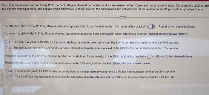 Solved Calculate the after-tax return of a(n) 12.11 percent, | Chegg.com