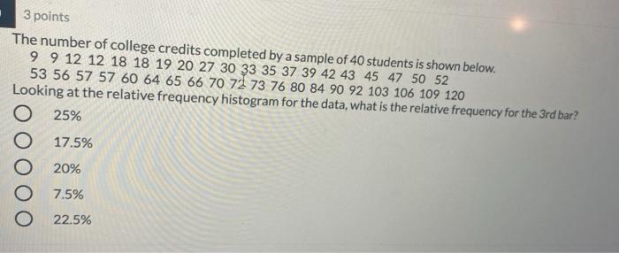 Solved 3 points The number of college credits completed by a | Chegg.com
