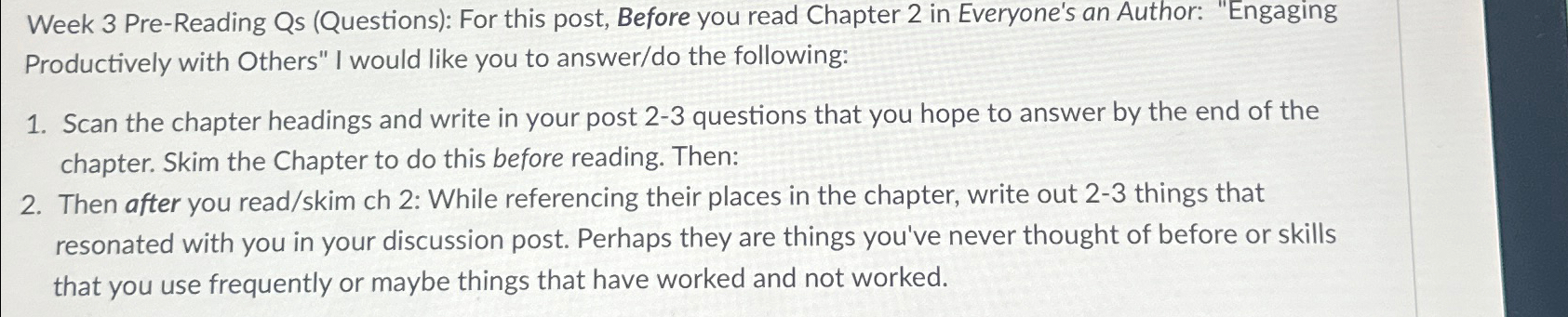 Solved Week 3 ﻿Pre-Reading Qs (Questions): For this post, | Chegg.com
