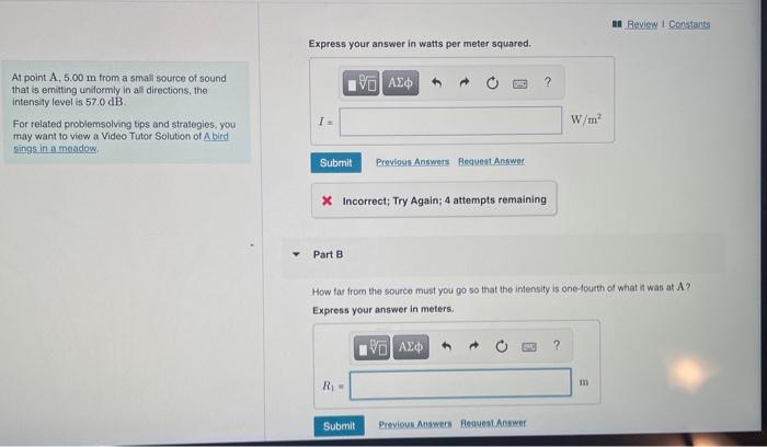 Solved Express your answer in watts per meter squared. At | Chegg.com