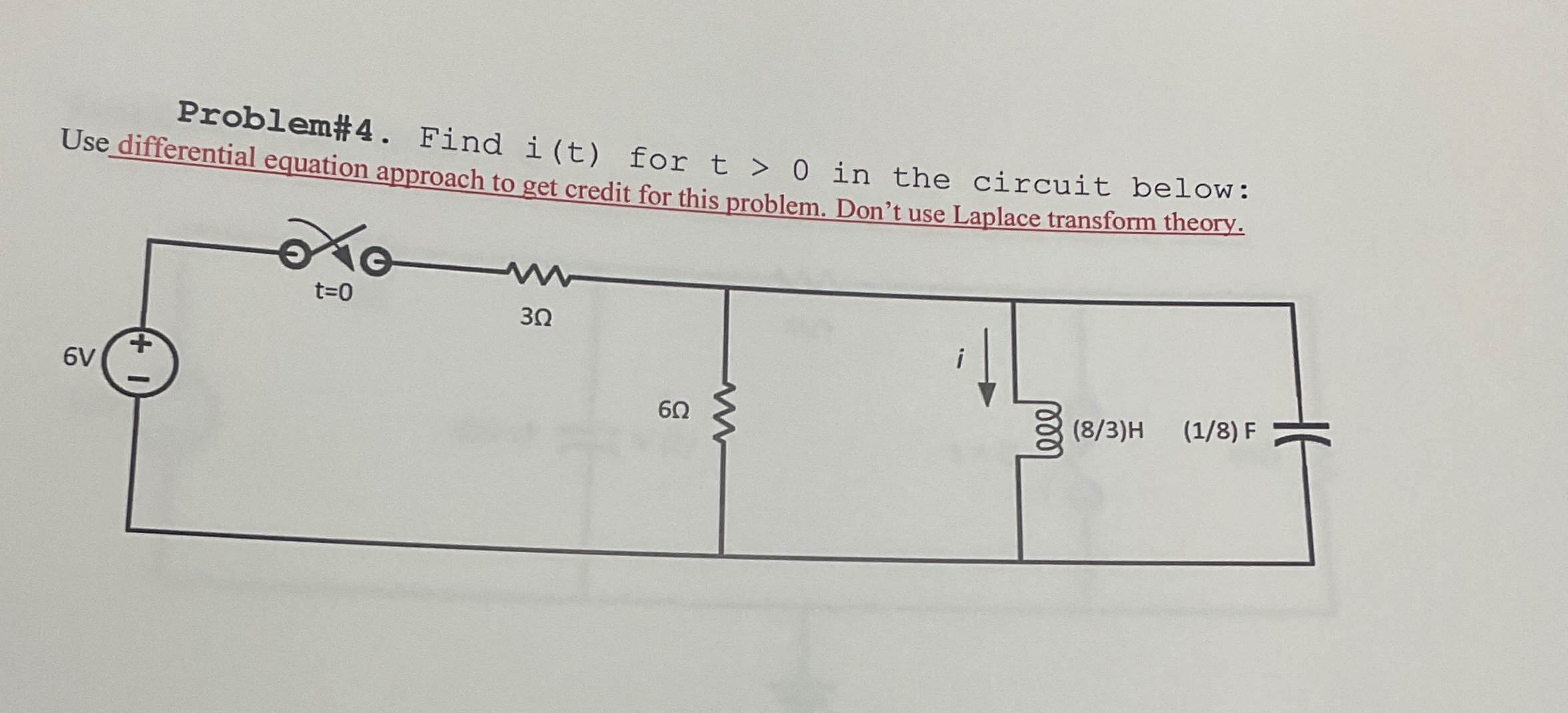 Solved Problem#4. ﻿Find i(t) ﻿for t>0 ﻿in the circuit | Chegg.com