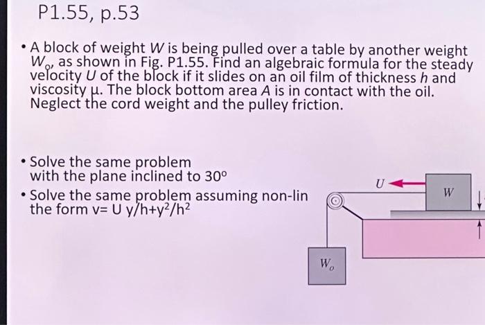 Solved P1.55, p.53 A block of weight W is being pulled over | Chegg.com
