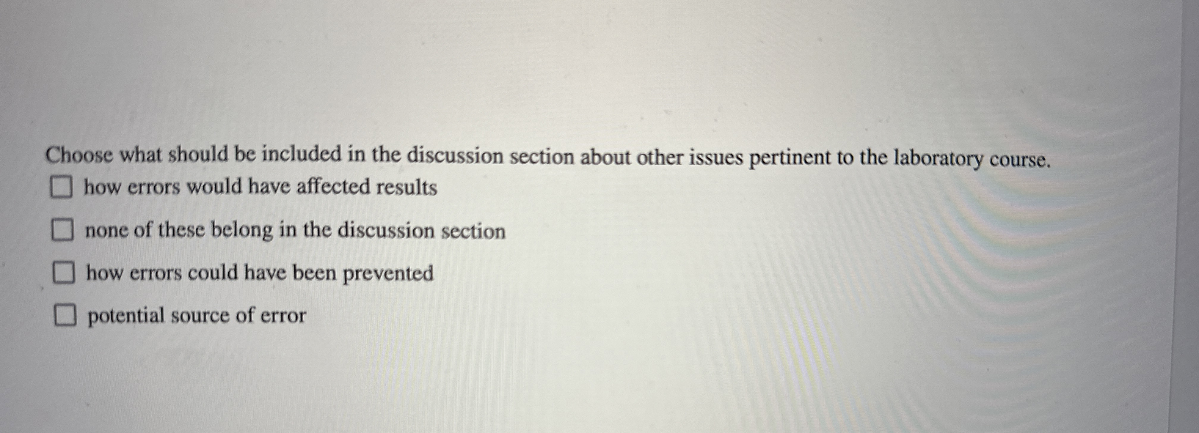 Solved Choose what should be included in the discussion | Chegg.com