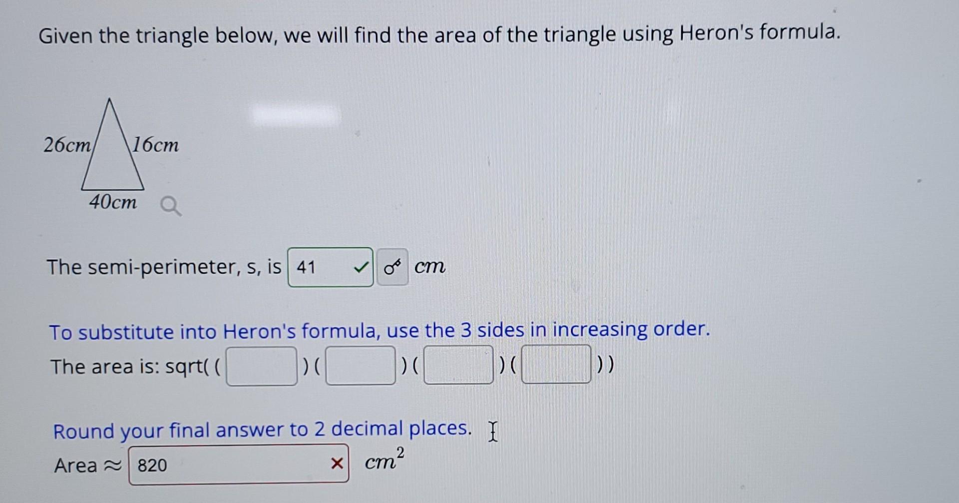 Solved Given the triangle below, we will find the area of | Chegg.com