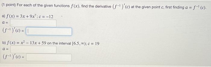 Solved (1 point) For each of the given functions f(x), find | Chegg.com