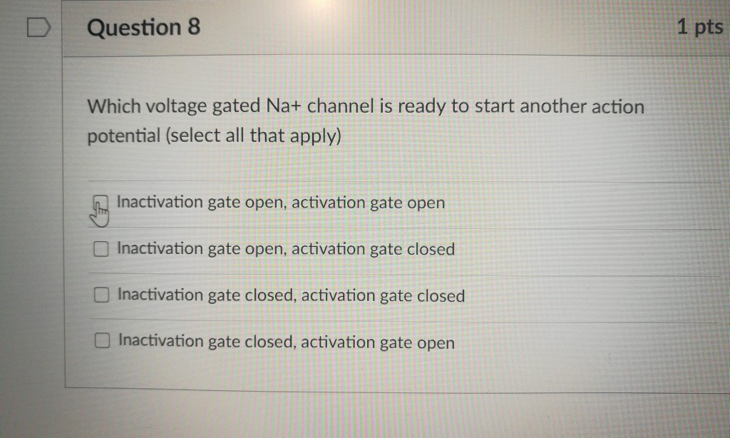 Question 8 1 pts Which voltage gated Na+ channel is | Chegg.com