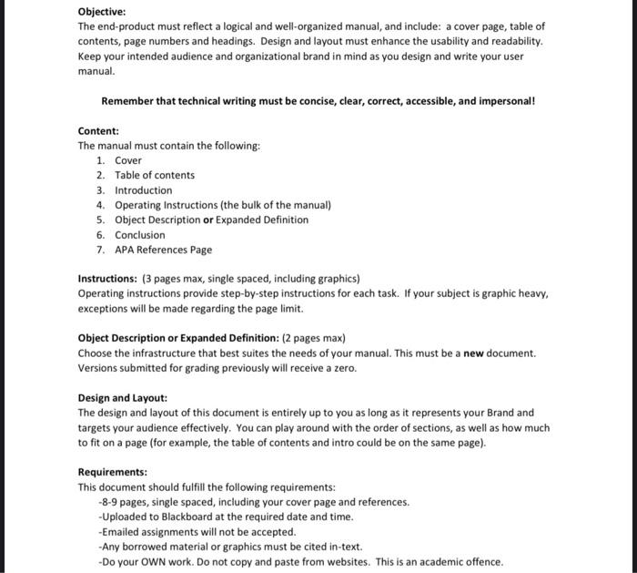 Objective: The end-product must reflect a logical and | Chegg.com