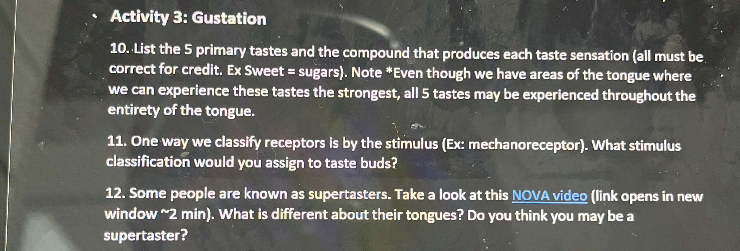 Solved Activity 3: GustationList the 5 ﻿primary tastes and | Chegg.com