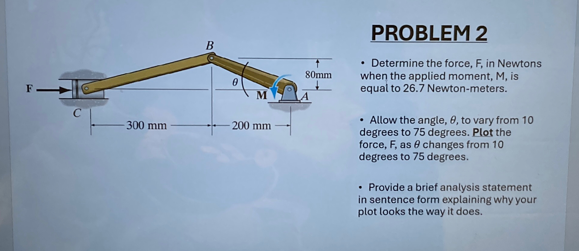 Solved PROBLEM 2Determine the force, F, ﻿in Newtons when the | Chegg.com