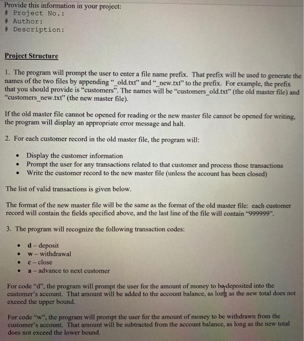 Solved Project Objectives . . . • Use file processing and | Chegg.com