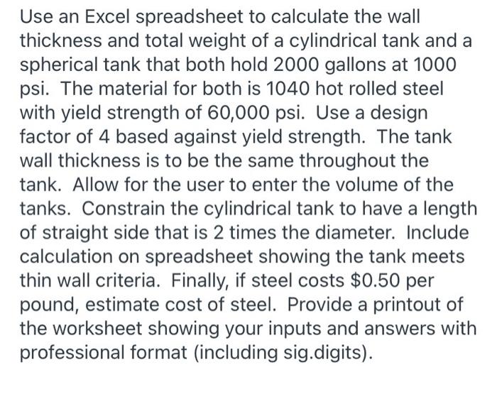 Solved Use an Excel spreadsheet to calculate the wall | Chegg.com