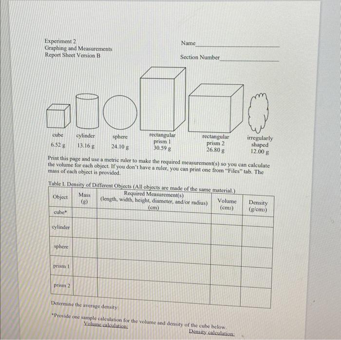 Experiment 2 Name Graphing and Measurements Report | Chegg.com