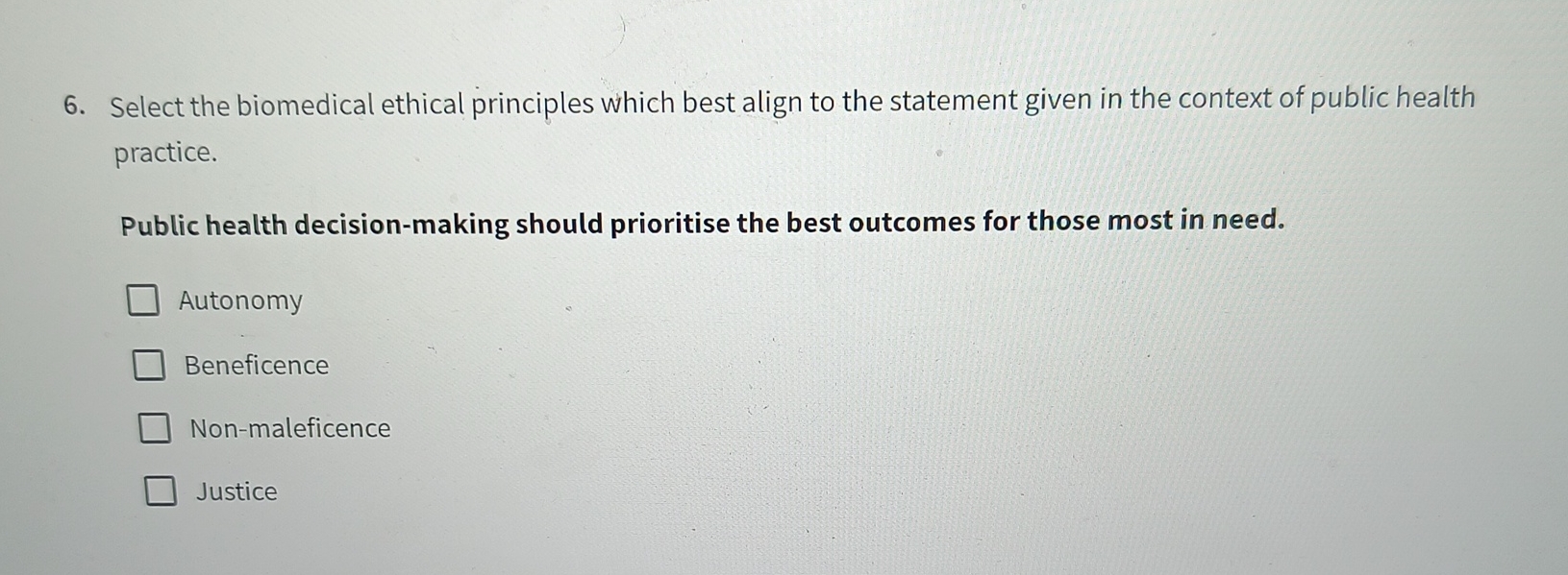 Solved Select the biomedical ethical principles which best | Chegg.com