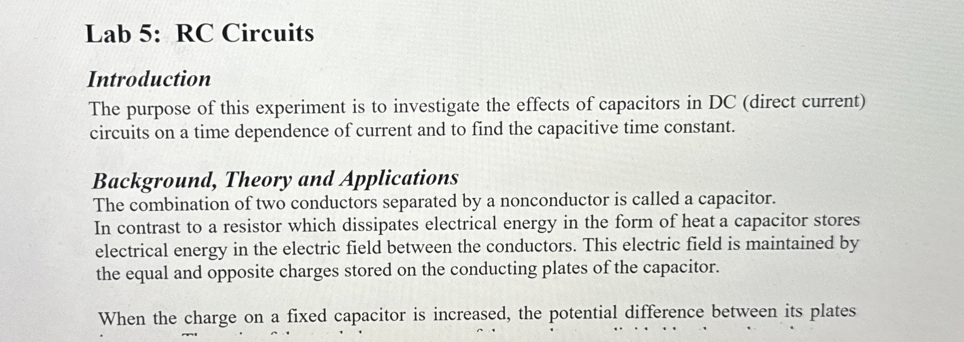 Solved Lab 5: RC CircuitsIntroductionThe purpose of this | Chegg.com