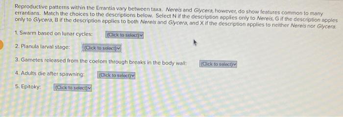 Solved Reproductive patterns within the Errantia vary | Chegg.com