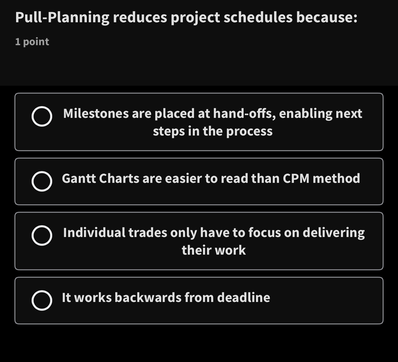 Solved Pull-Planning reduces project schedules because:1 | Chegg.com