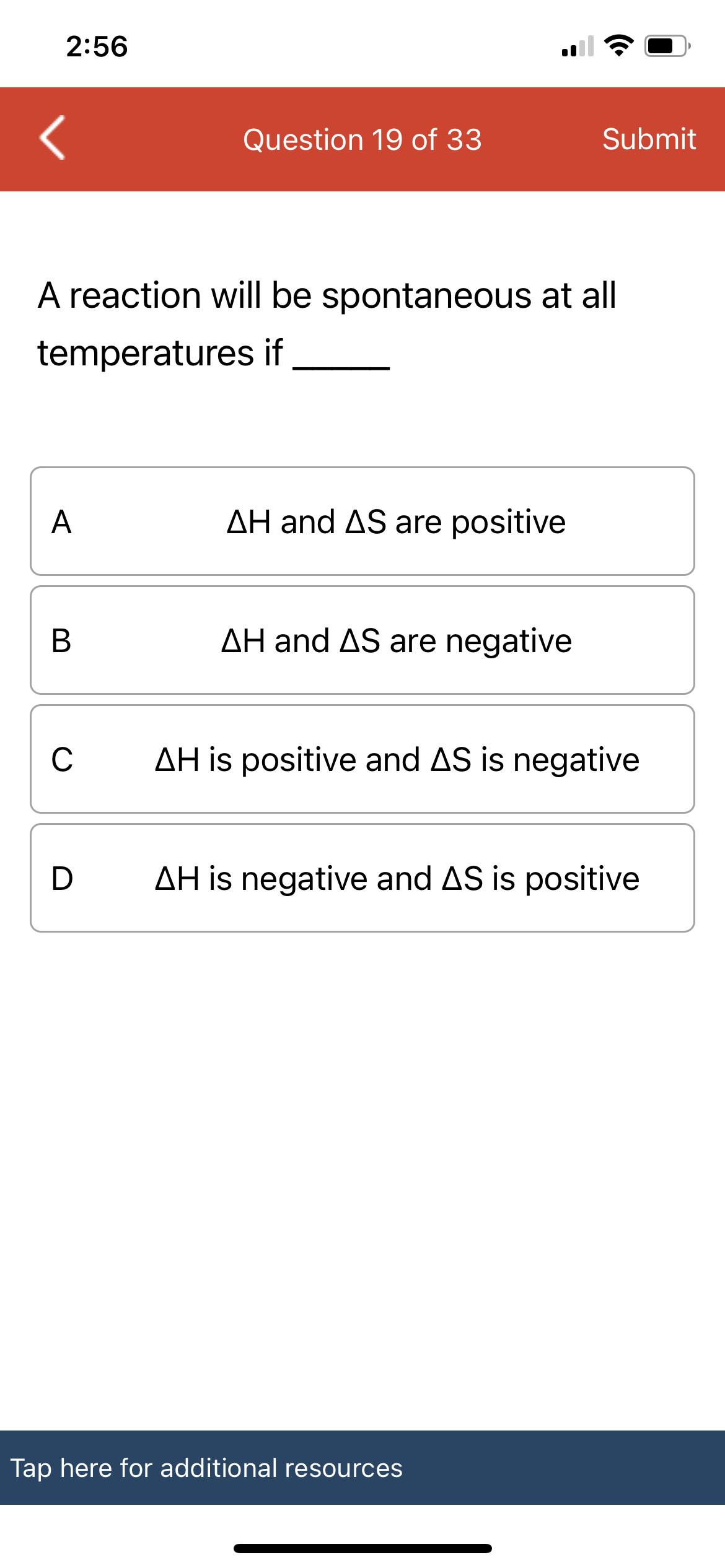 Solved 2:56Question 19 ﻿of 33SubmitA reaction will be | Chegg.com