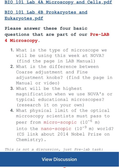 Solved BIO 101 Lab 4A Microscopy and Cells.pdf BIO 101 Lab | Chegg.com