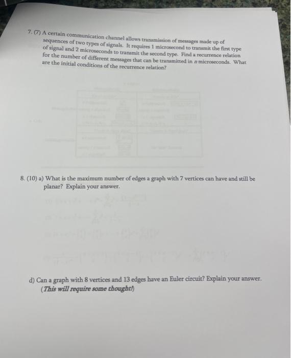 Solved 7. (7) A certain communication channel allows | Chegg.com